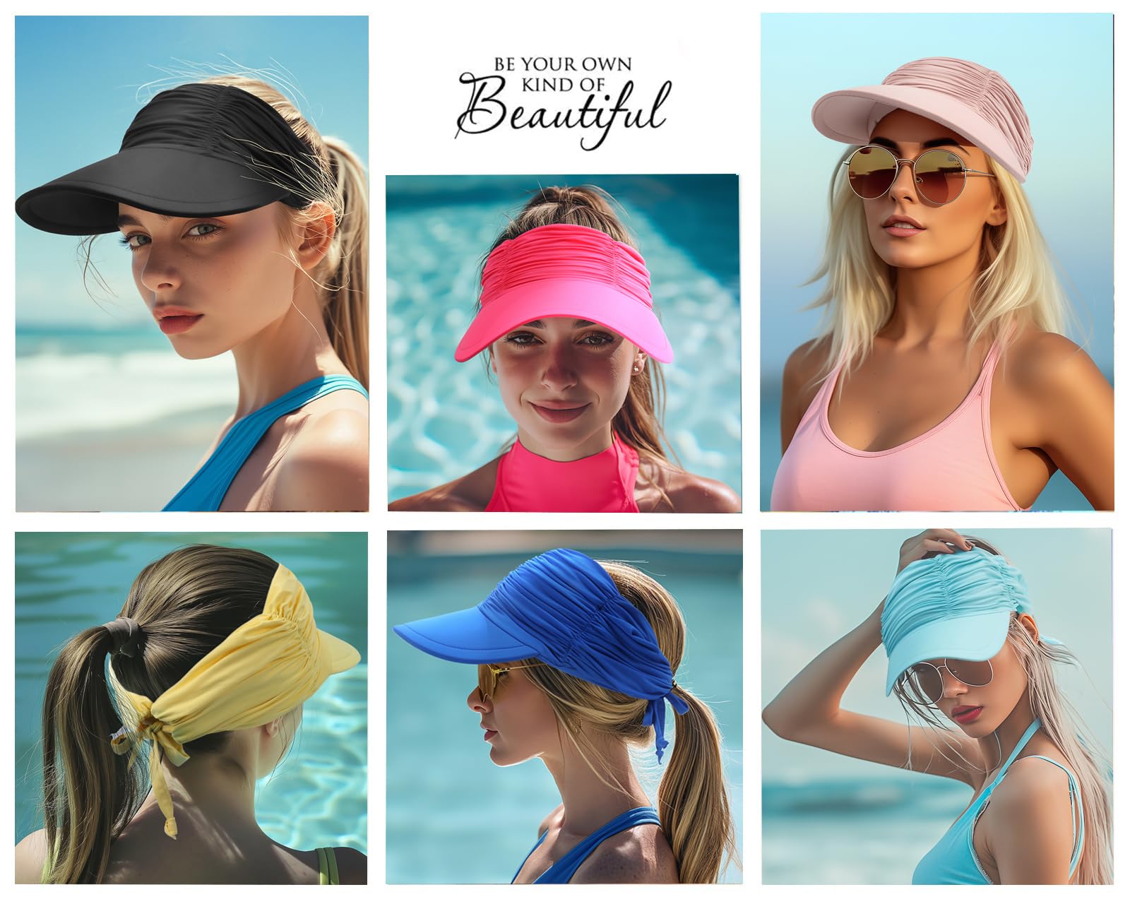 Koreshion Women's Sun Visor Hat Wide Brim Summer UPF 50+ UV Protection Visor Hat Adjustable Beach Golf Sport Visor Cap Black