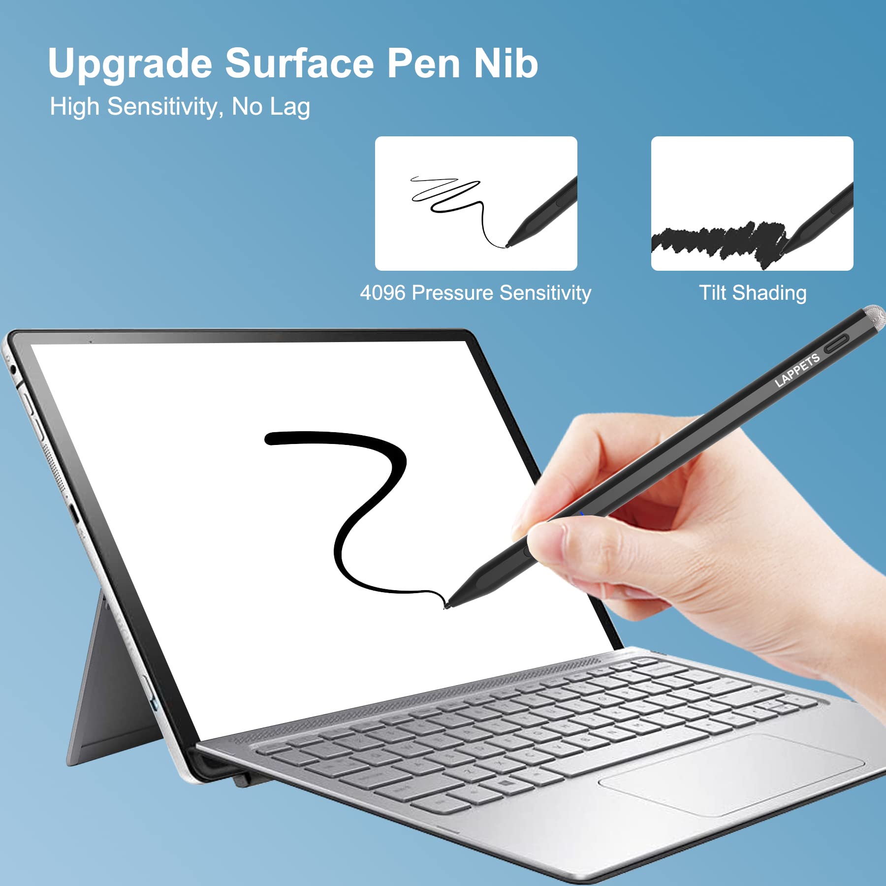 Lappets Stylus Pen Compatible for Surface Pro X/3/4/5/6/7/8, Official Authorized Tablet Pen with Real-time Writing, Pinpoint Accuracy, Surface Laptop/Book 3/2/1, Surface Go 2/Go