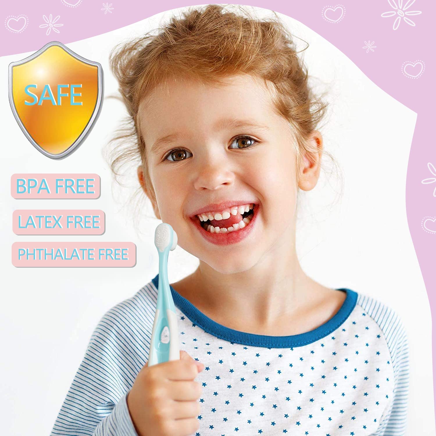 Loowkin Toddler Toothbrush for 1-5 Years Old,Nano Baby Toothbrush with Tongue Cleaner,Kids Toothbrush 12 Months up