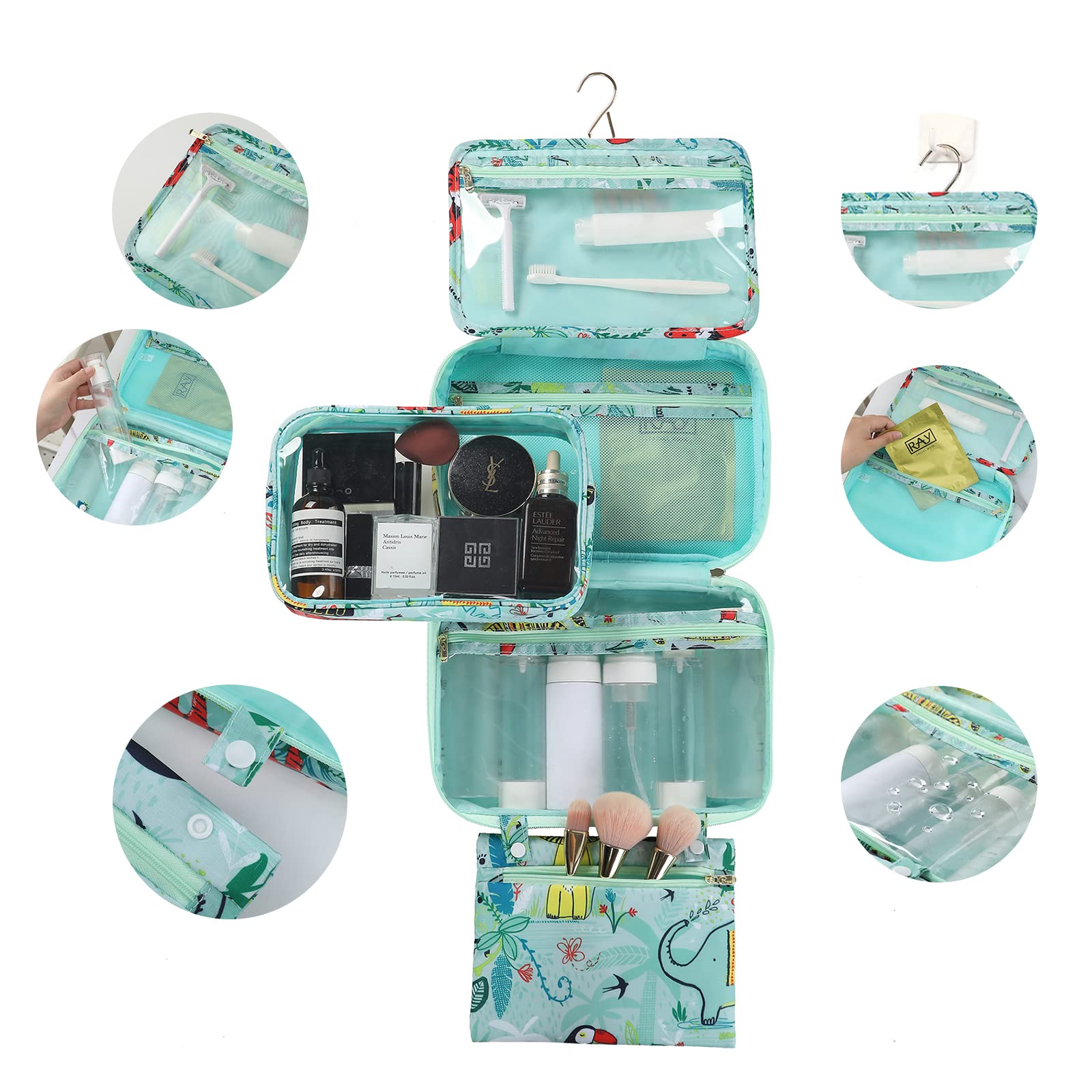 Lychii Hanging Toiletry Bag, Travel Makeup Organizer Cosmetic Case Unisex for Bathroom Shower, Large - Cat Printed