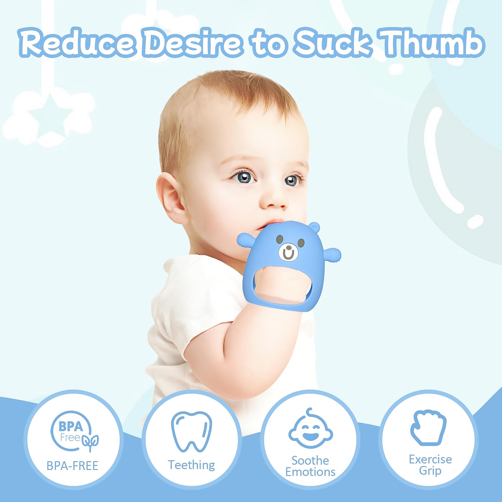 MCGMITT Teething Toys for Babies 0-6 Months, BPA-Free Baby Teething Toys, Wrist Handy Baby Teether for Soothing Teething Pain Relief, Silicone Teether Sucking Needs, Blue