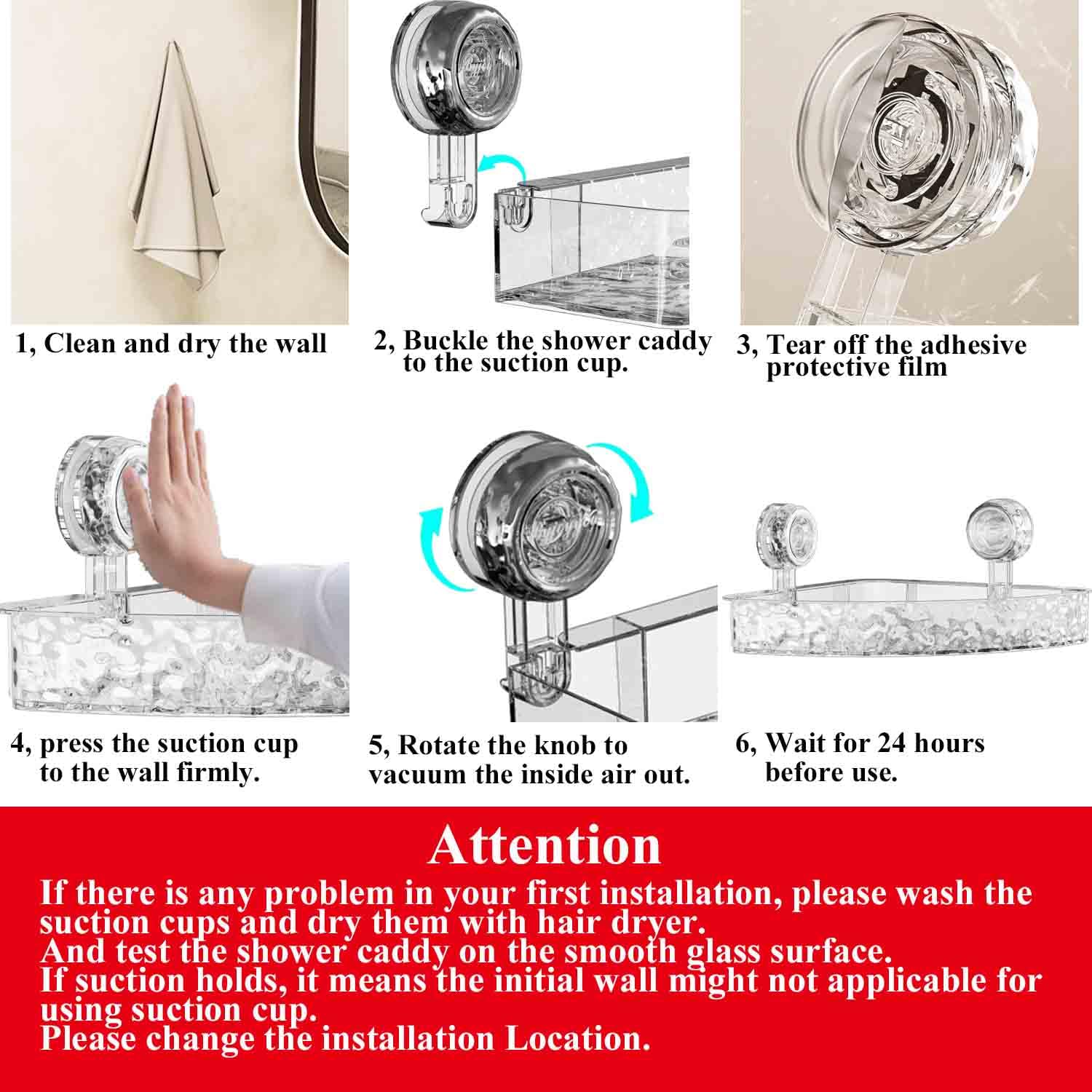 Shower Caddy, Suction Cup Shower Organizer Bathroom Removable Shower Basket Strong Suction Shower Shelf Shower Rack, Clear White And Silver, Slim