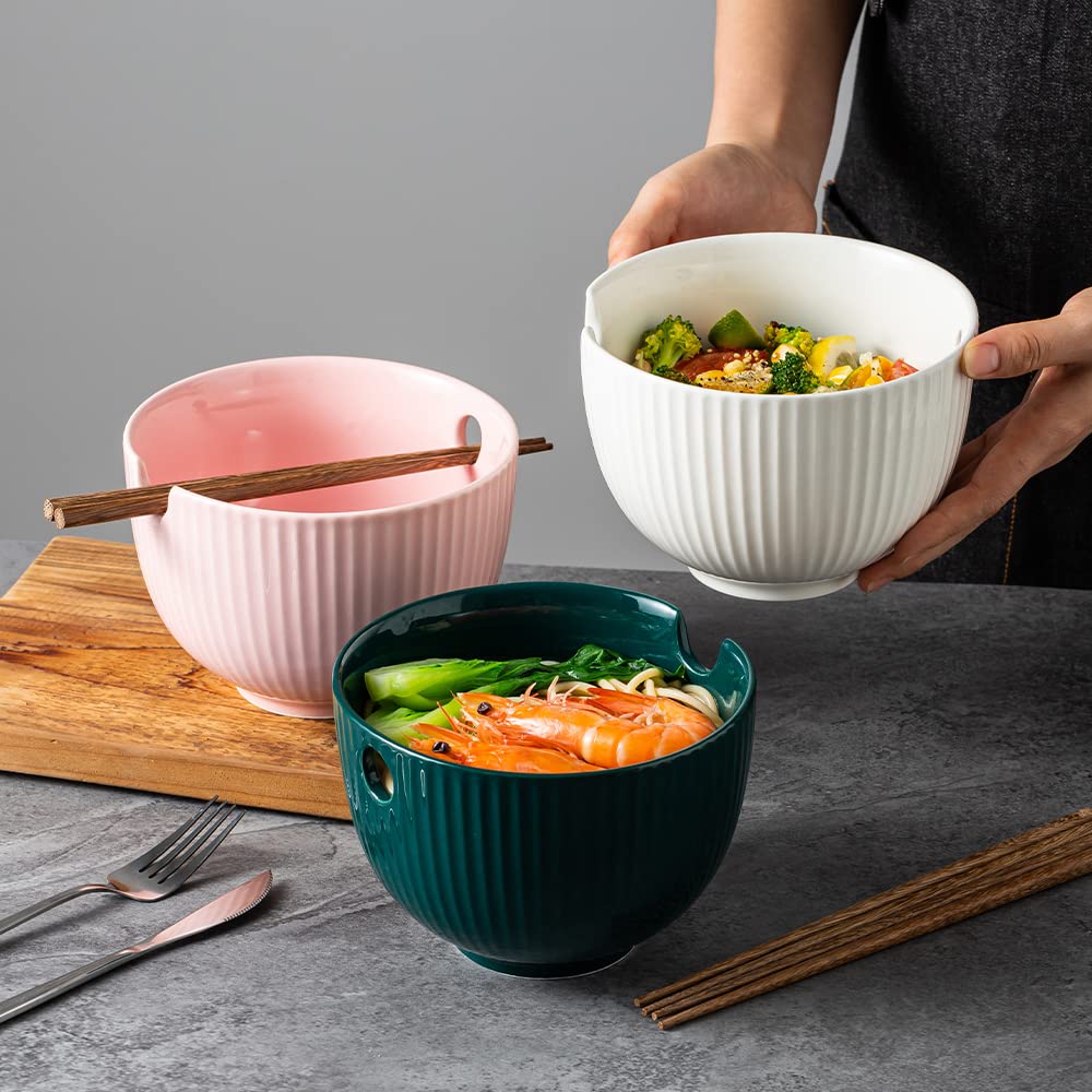 KAMAIDI Ceramic Ramen Noodle Bowl with Matching Chopsticks, Soup Bowls for Udon Soba Pho Asian Noodles, Dishwasher and Microwave Safe, 28 oz