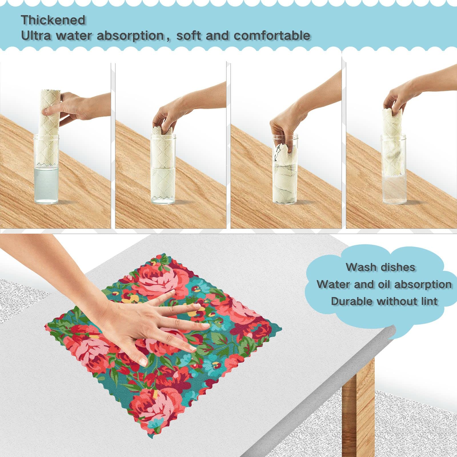 Kcldeci Red Green Rose 6 Pack Dish Cloths for Washing Dishes Kitchen Dishcloth Microfiber Dish Towel Rags Absorbent Reusable Cleaning Drainer Washcloths