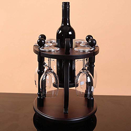PIBM Stylish Simplicity Wine Racks Free Standing Wine Glass Holder,Round Ding,Solid Wood Creative Wine Display with 6 Glass Rack Amp; 1 Bottle Holder for Bar Wine Cellar Wine Cooler Etc(40X26X32Cm)