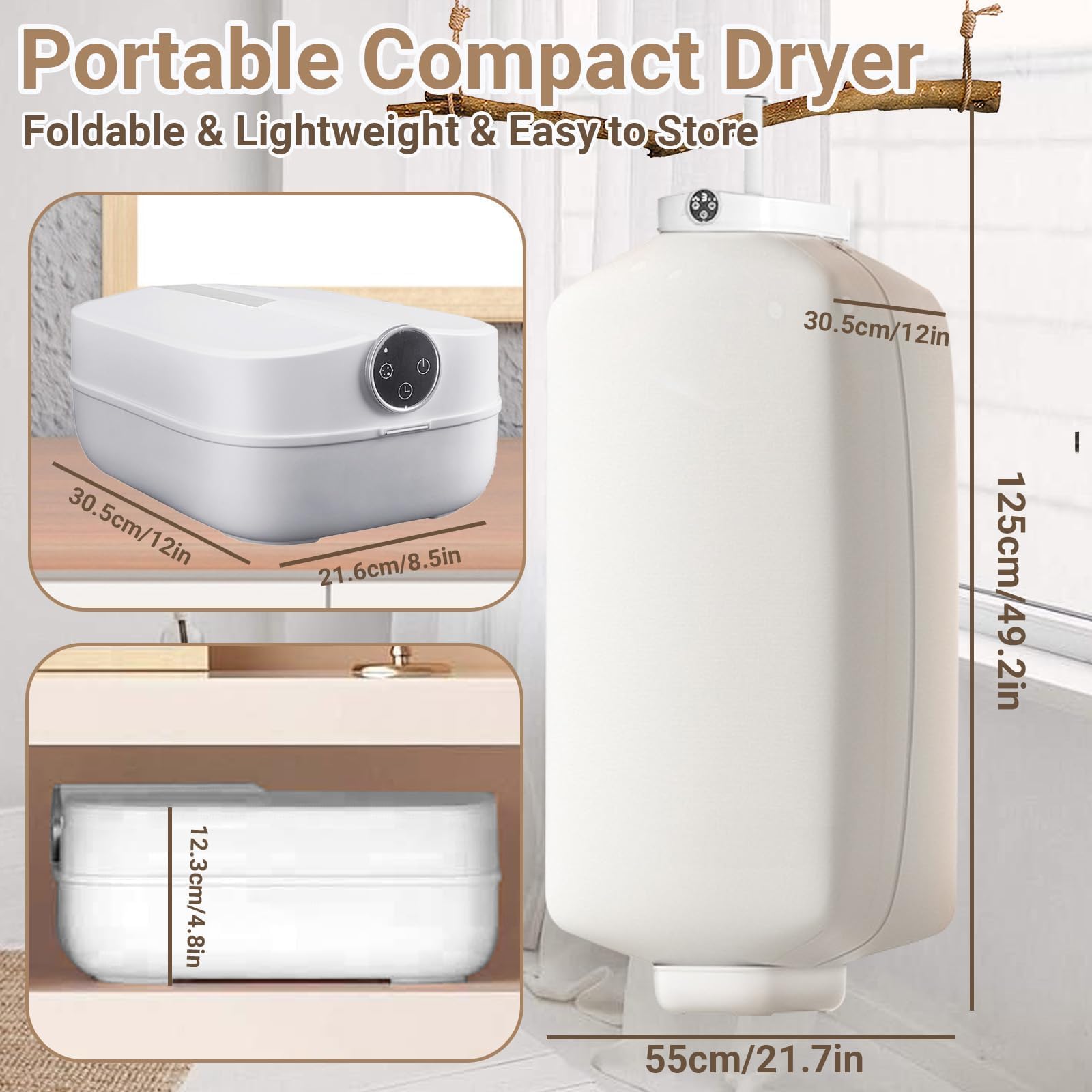 Portable Clothes Dryer, Mini Laundry Dryers with Timer Function, Small Compact Foldable Electric Drying Machine with Dry Bag for Travel, RV, Home, Apartment