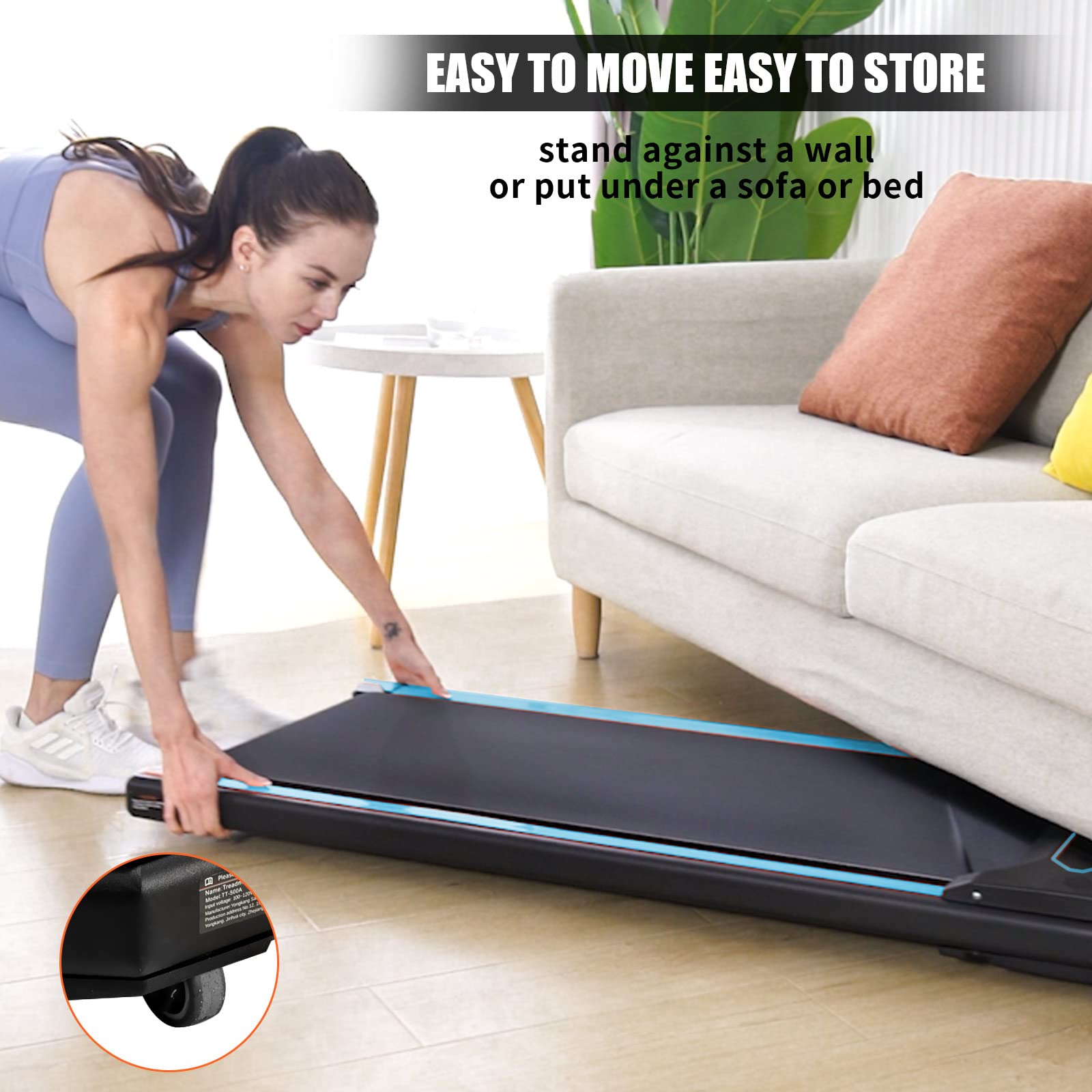 LSRZSPORT Portable Under Desk Treadmill, Walking Pad Slim Treadmill Walking Jogging Slow Running Treadmill for Home and Office with Remote Control, Speaker and LED Display