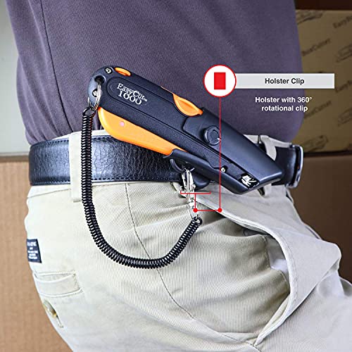 Modern Box Cutter, 3 blade depth setting, Squeeze Trigger and Edge Guides, Holster, Lanyard, Extra Blade - 1000 Orange