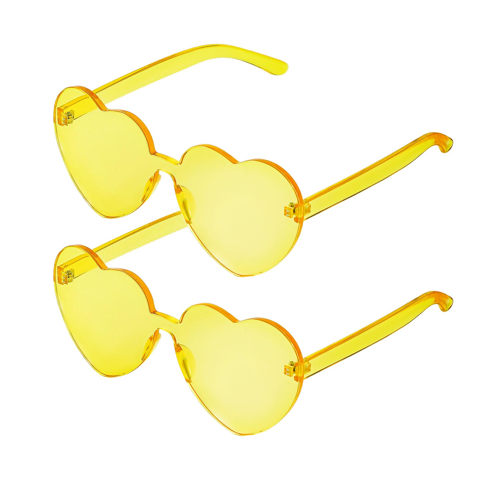 LYMOJOR Yellow Heart Sunglasses Thick Heart Glasses Rimless Fun Cute Heart Shaped Sunglasses for Women Party Favors, 2 Pack