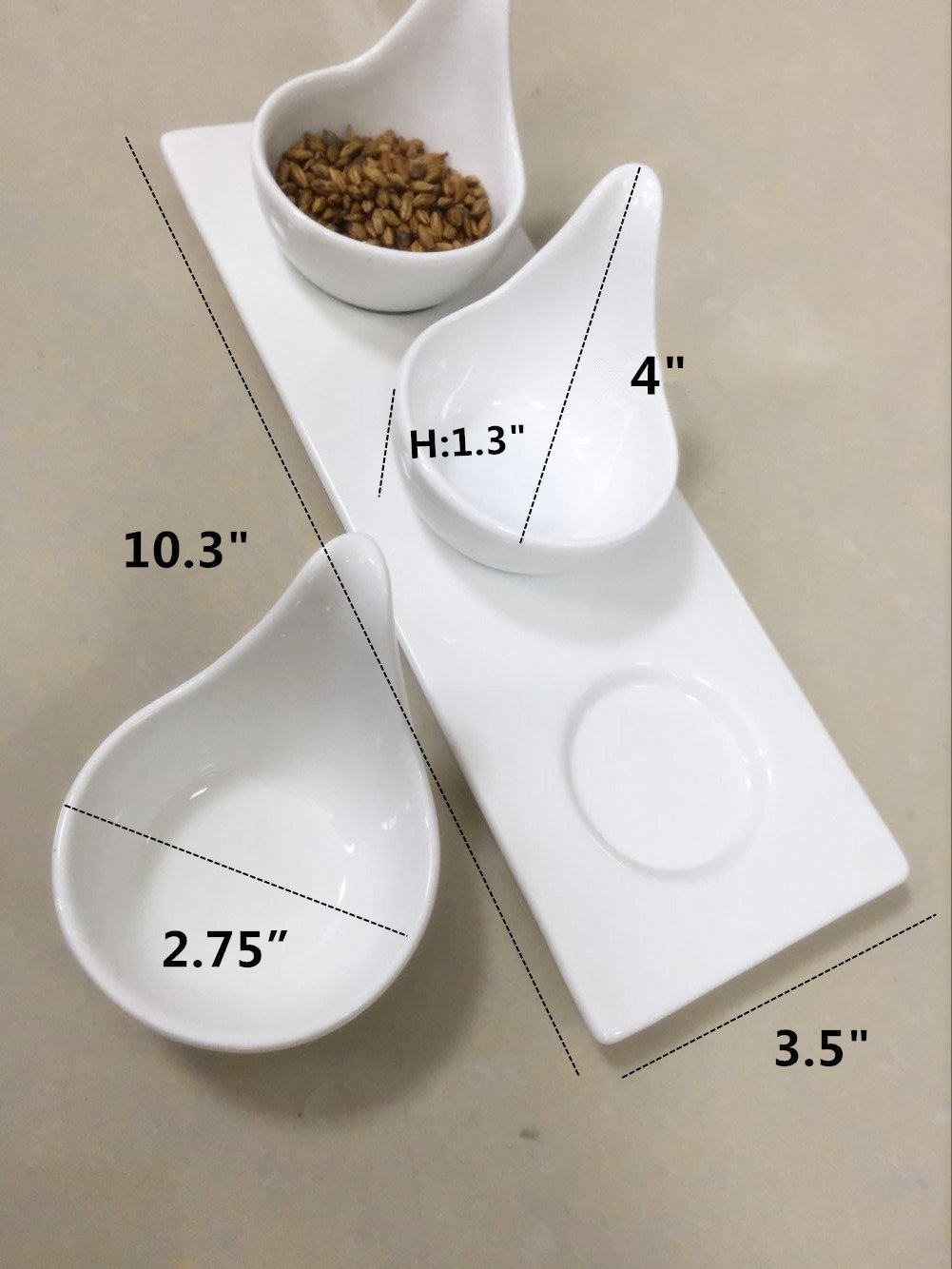 Leoyoubei White Dipping Bowls with Grip Handle,2 oz PorcelainTomato Sauce,Soy,Ketchup,Porcelain Dipping Bowls,Caviar,BBQ,Appetizer Spoon Styl Tableware 2.75",Stackable Ramekins 5 Pack
