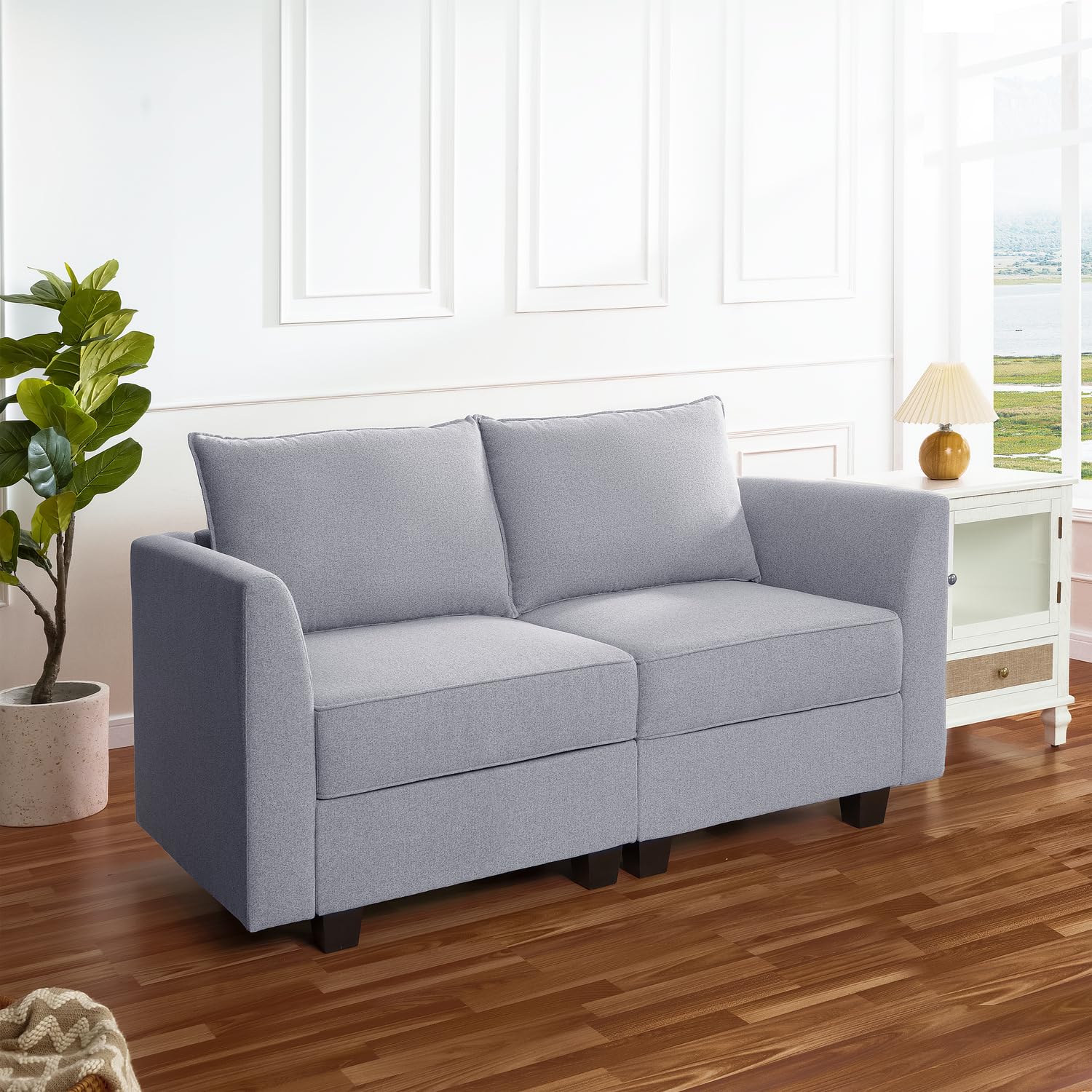 Naomi Home Modular Small Loveseat Sofa with Extendable Design & Soft Comfortable Seating β Linen Love Seat Sofa Bed Sleeper with Sturdy Wooden Frame, Gray
