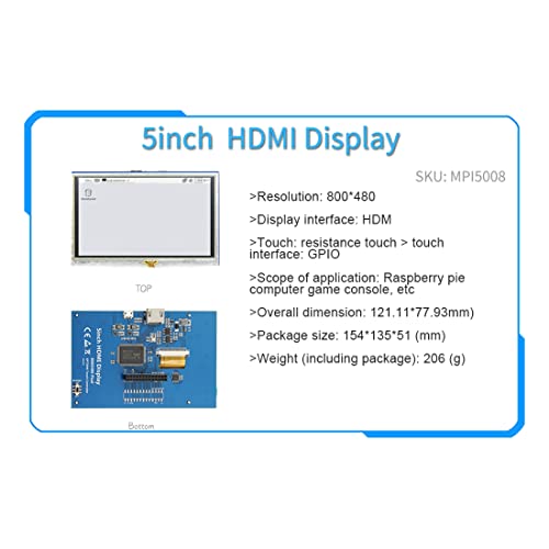 MAIKO Monitor 480X800 Resistance Touch Screen for 3B+/ PC/Banana Display -Compatible Module 5Inch
