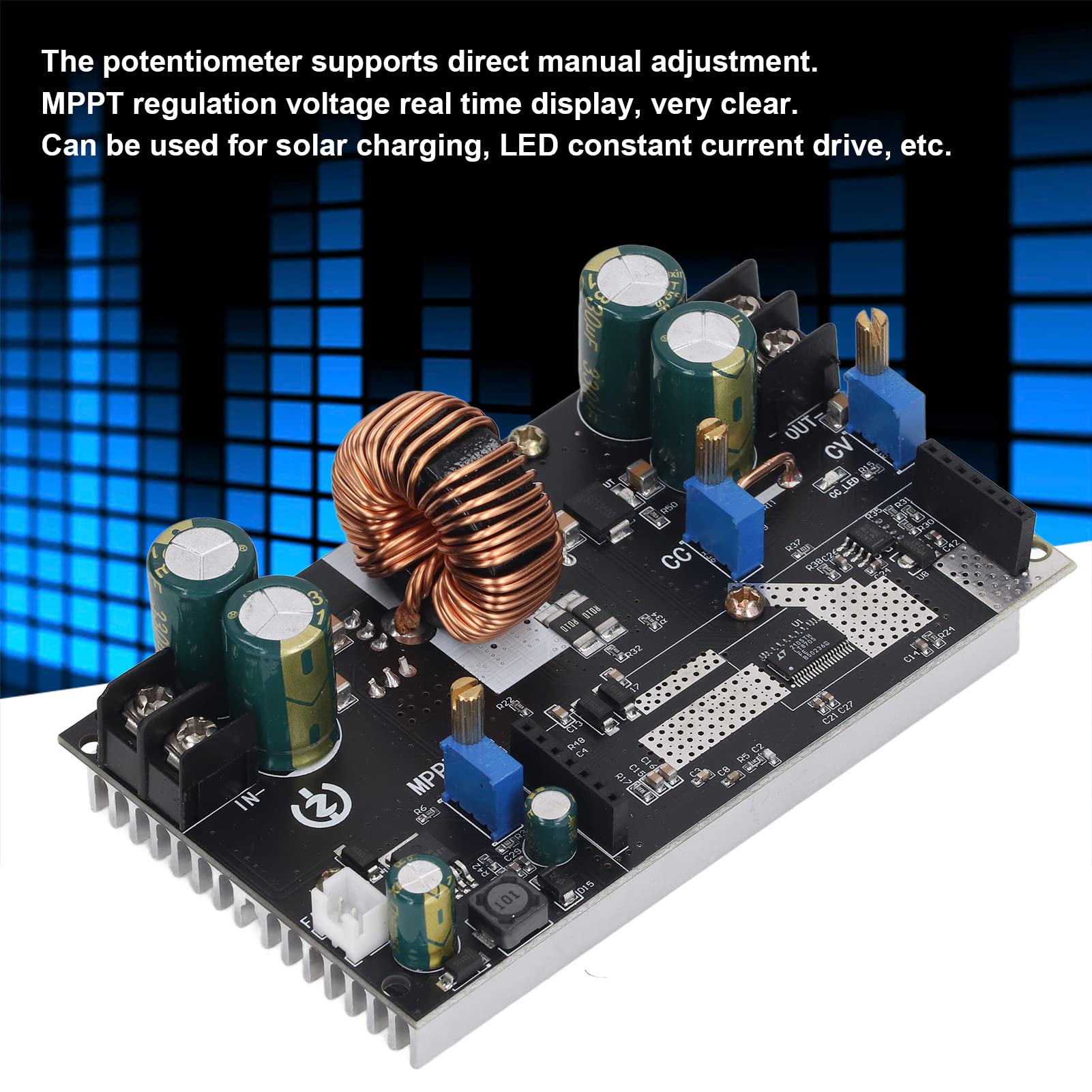 Oumefar MPPT Module, Potentiometer Adjustment DC 7-80V Input 300W 20A DC 1.4-79V Output Overpower Protection Boost Buck Converter Wide Application for LED Drive Consumerelectronics