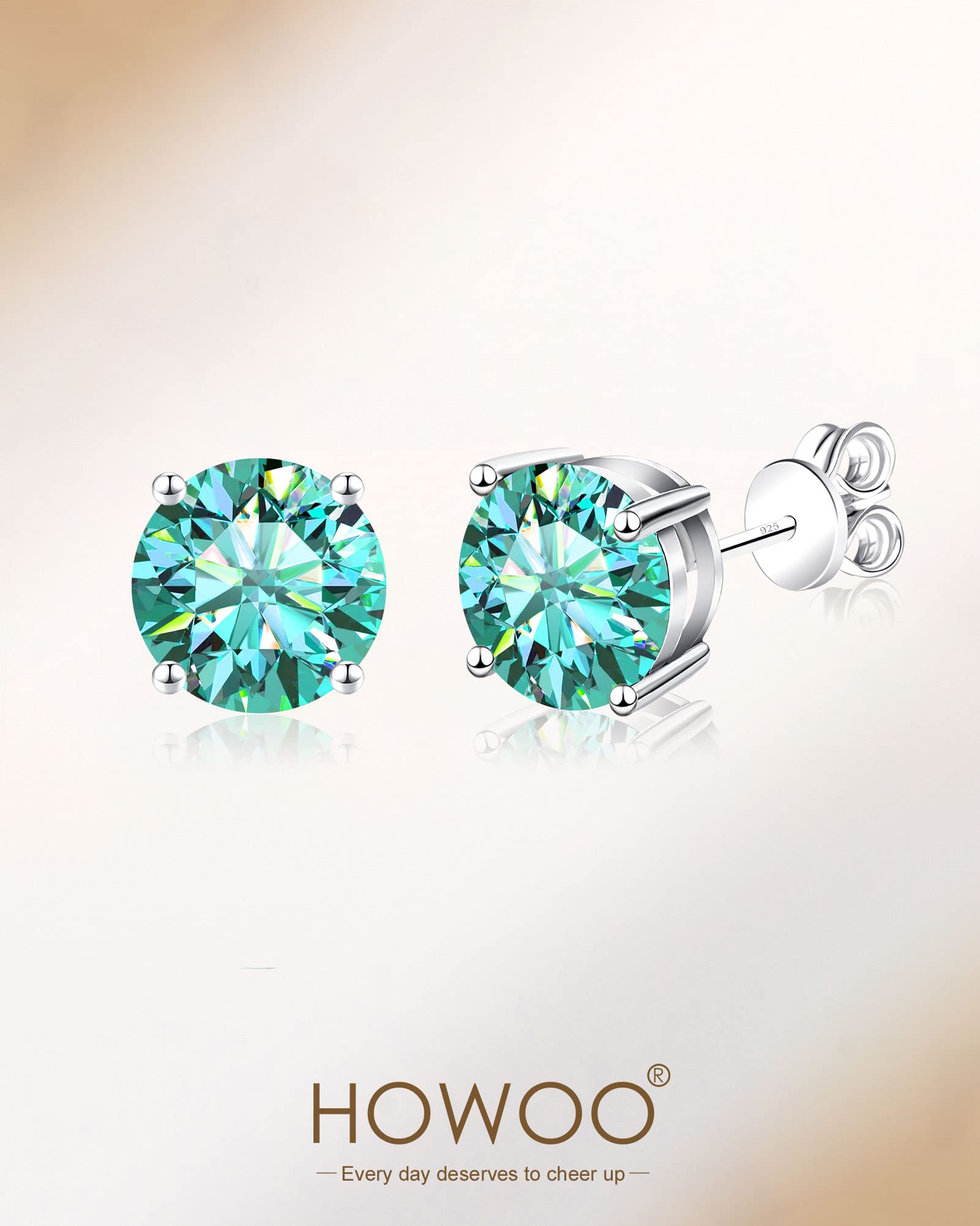 Howoo Moissanite Earrings for Women Men White Gold Plated Sterling Silver Stud Earrings Moissanite Diamond Gifts for Her