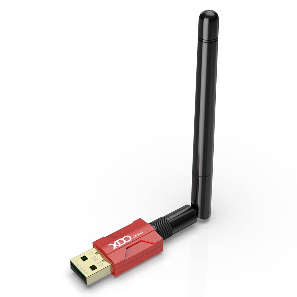 Long Range Bluetooth Adapter for PC,Class 1 USB Bluetooth Adapter 5.1+EDR, 328FT/100M Wireless Transfer Transmitter Receiver for Bluetooth Mouse Keyboard Speakers Headphones Support Win10/8.1/8/7(Red)