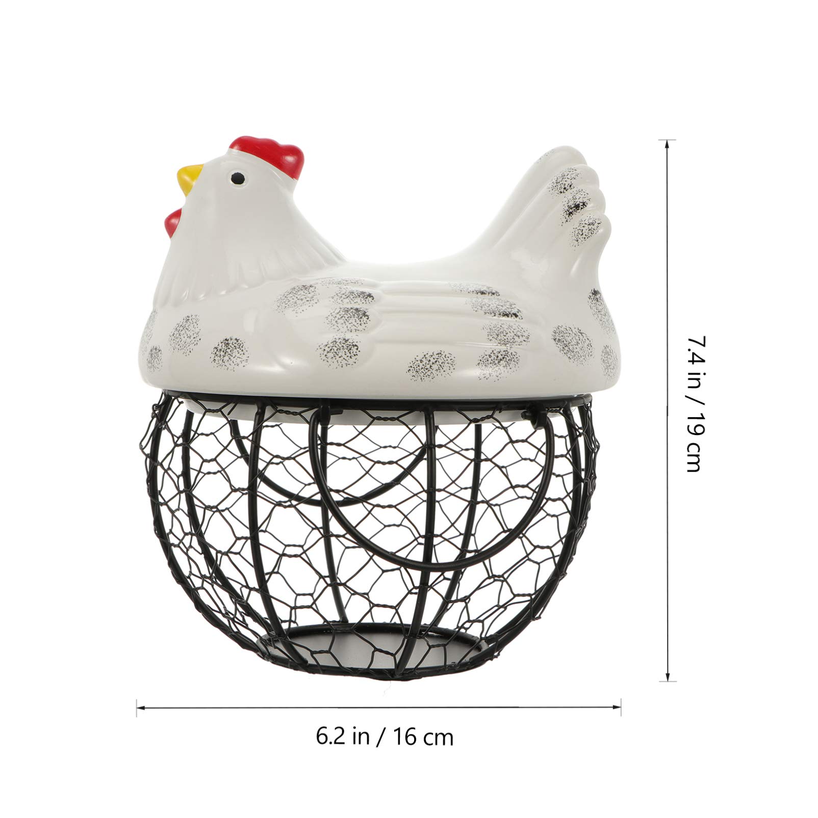 Kichvoe 1pc Egg Basket Chicken Egg Holder Basket Egg Holder Countertop Egg Storage Wire Food Snack Basket Round Chicken Egg Wicker Storage Basket Iron Basket Cover Ceramic Desk White Fruit