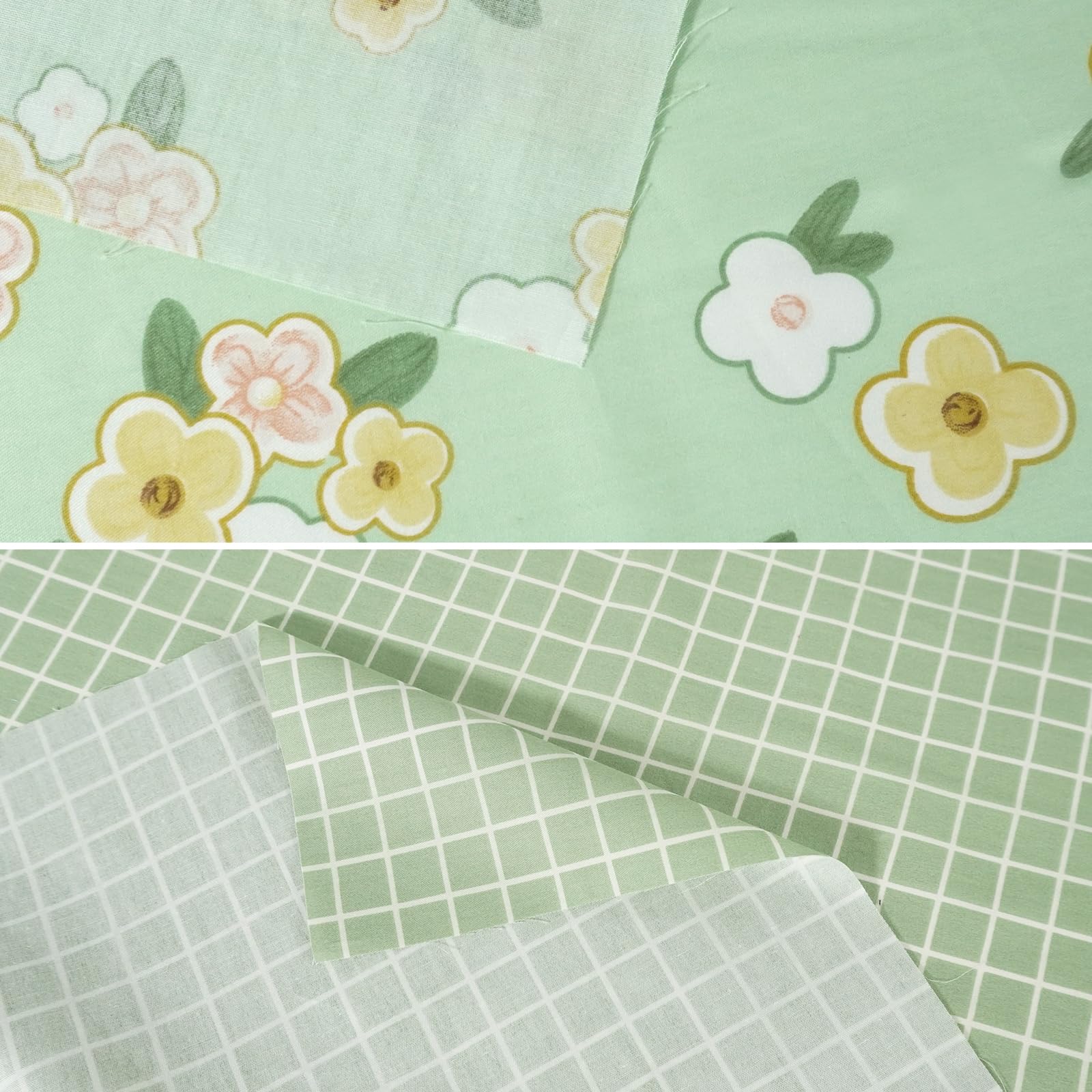Qililandiy 6pcs Green Fat Quarter Flower Fabric Bundles Quilting Cotton Craft Fabric Pre-Cut Squares Sheets for Patchwork Sewing Quilting and Crafting