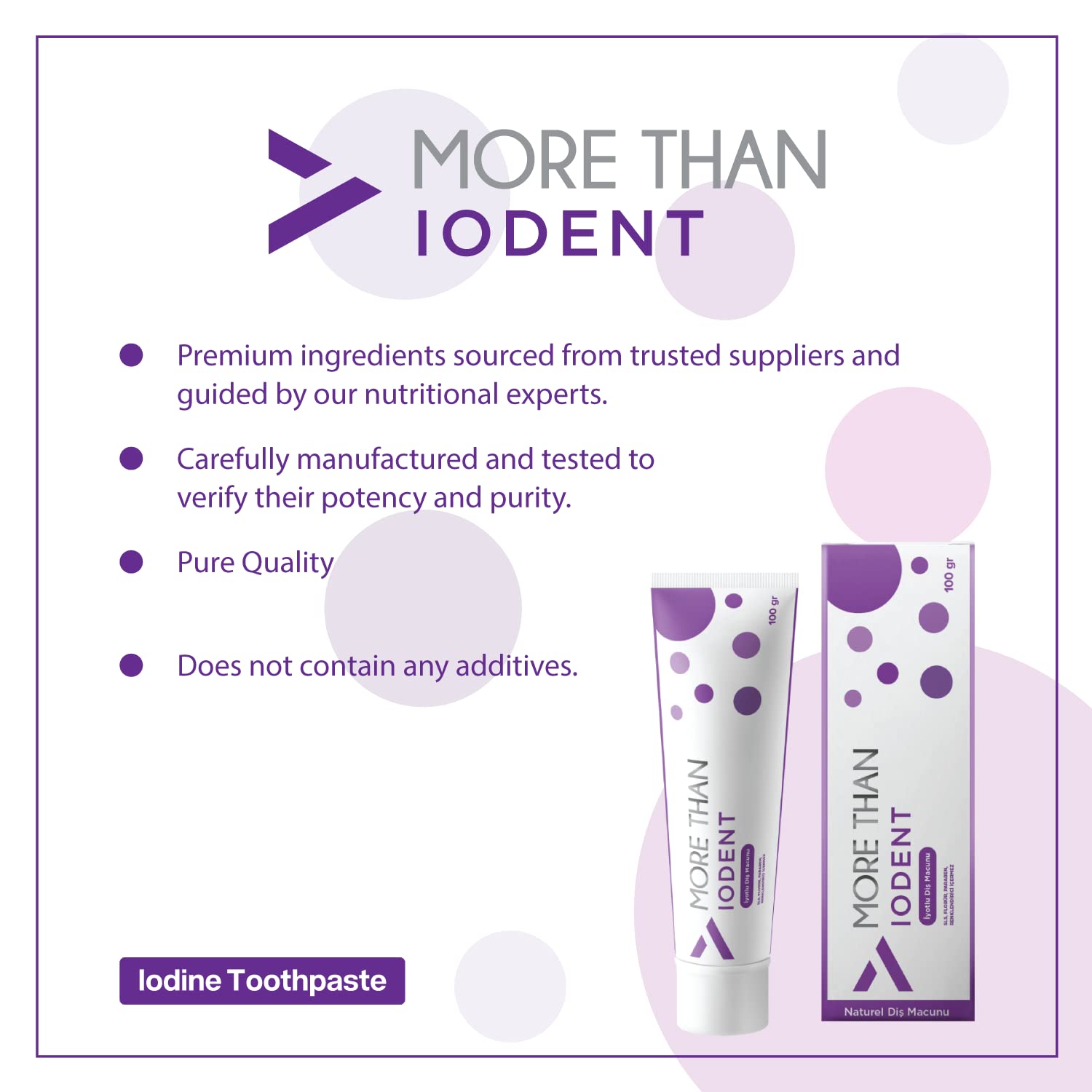 More Than Iodent Whitening and Fluoride Free Toothpaste for Sensitive Teeth and Gums, Tartar Control, and Cavity Protection - Natural and Minty Fresh
