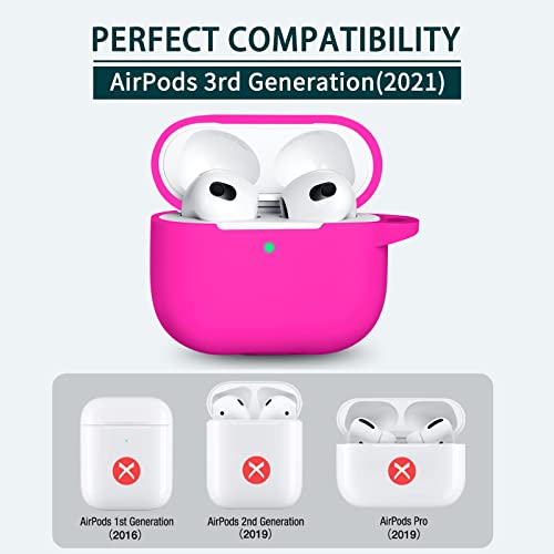 MHYALUDO AirPods 3 Case Cover, Soft Silicone Protective Case Skin for Airpods 3rd Generation 2021 Charging Case with Keychain,Front LED Visible-Rose Pink