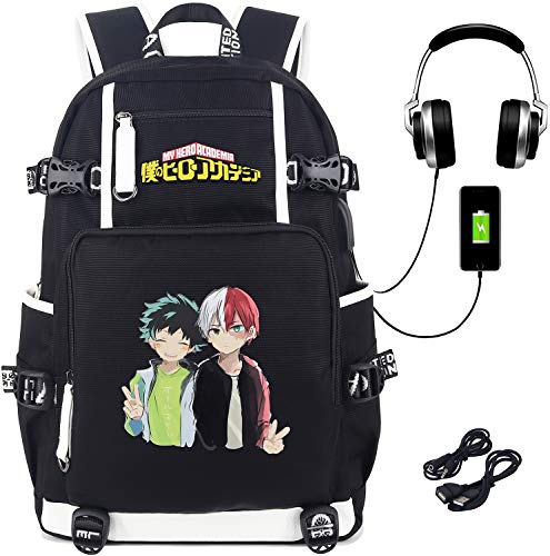 Roffatide Anime My Hero Backpack College School Bag Print Laptop Backpack with USB Charging Port & Headphone Port