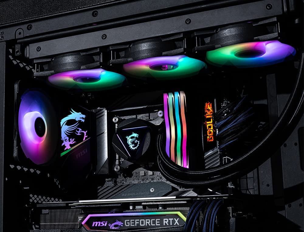 MSI MAG Series CORELIQUID 360R, aRGB CPU Liquid Cooler (AIO): Rotatable Blockhead Design, 360mm Radiator, Triple 120mm aRGB PWM Fans, Rotatable Cap (Renewed)