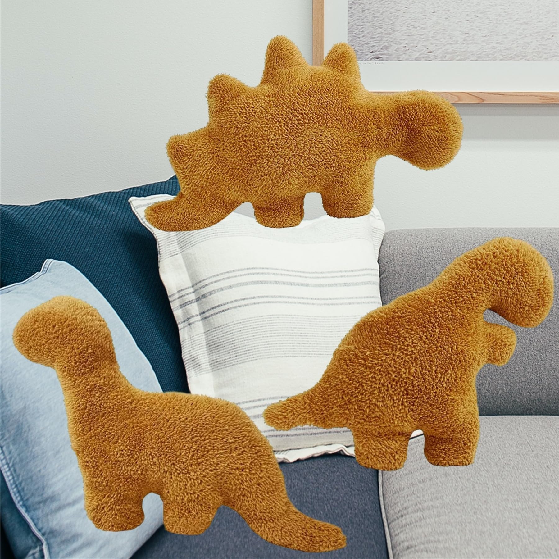 ULTHOOL 3PCS Dino Nugget Set Stegosaurus Brontosaurus Tyran rex Plush Toys, Dino Chicken Nugget Plushies Pillow, Creative Dinosaur Stuffed Animal Doll for Boys and Girls Birthdays Gift