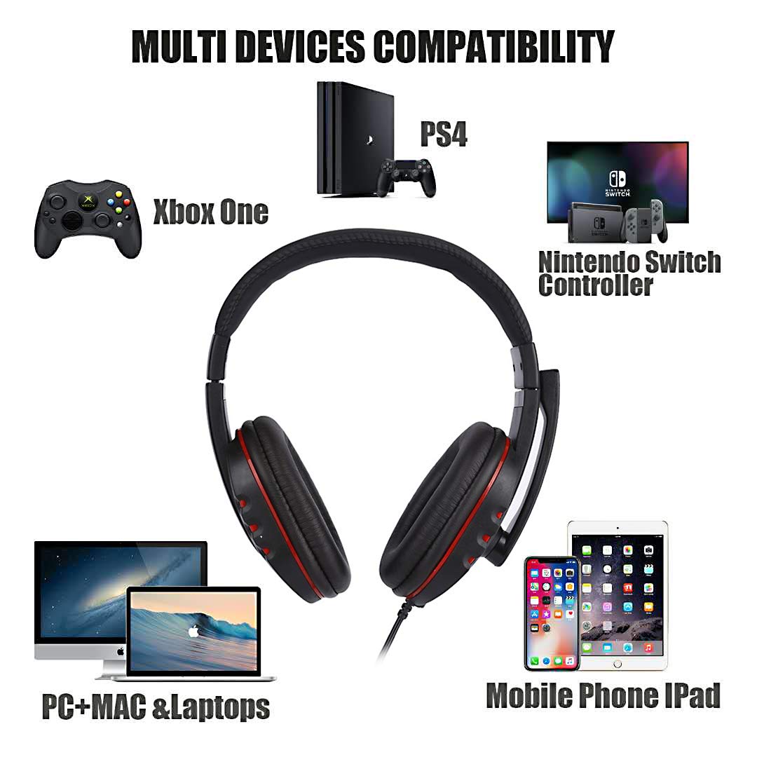 FNSHIP 3.5mm Wired Over-head Stereo Headband Gaming Headset Headphone with Mic Microphone Volume Control for SONY PS4 PC Tablet Laptop Smartphone