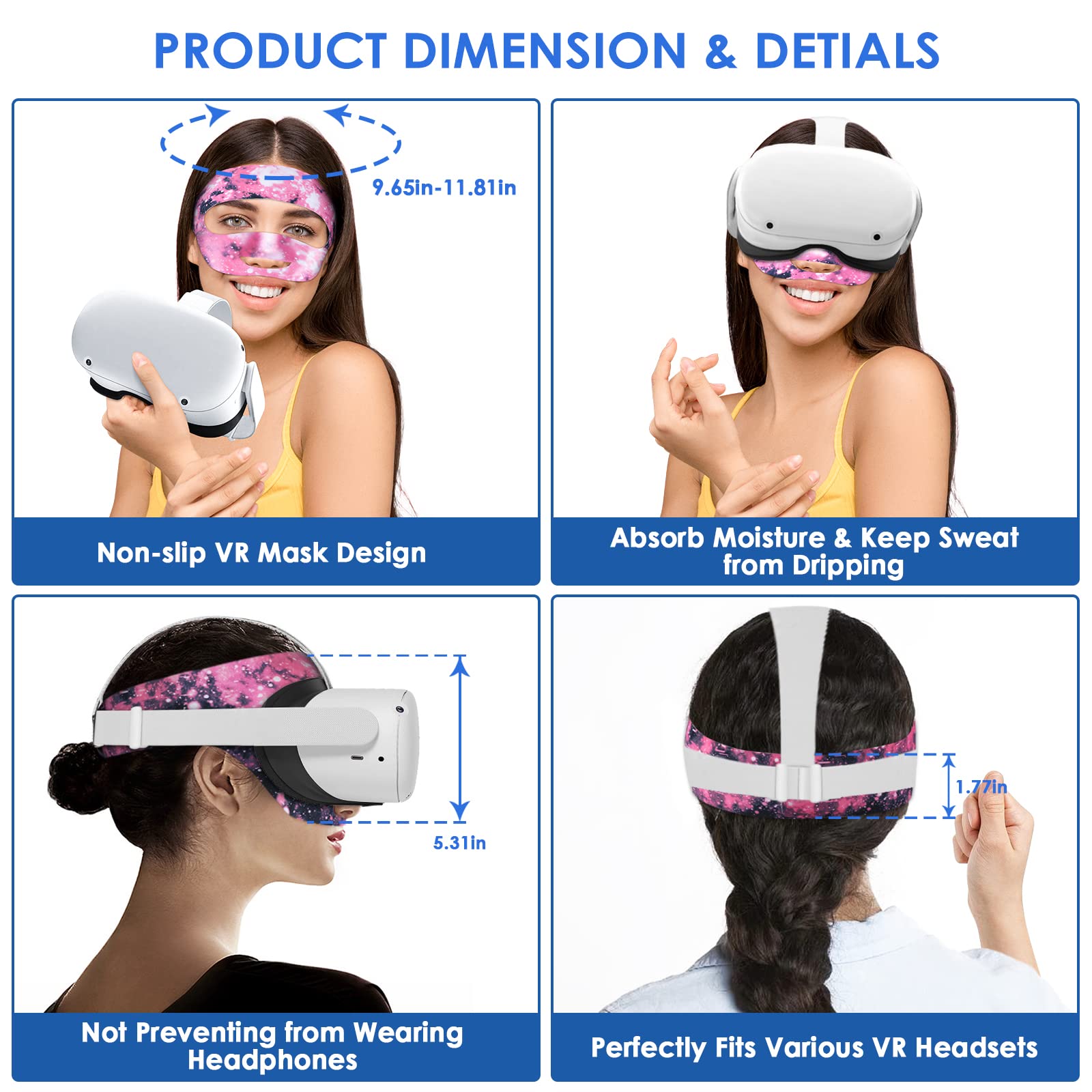 KKSQ VR Sweat Band for Oculus Quest 2 Accessories VR Sweat Guard Breathable VR Face Mask Cover for Oculus Quest 2, Men& Women