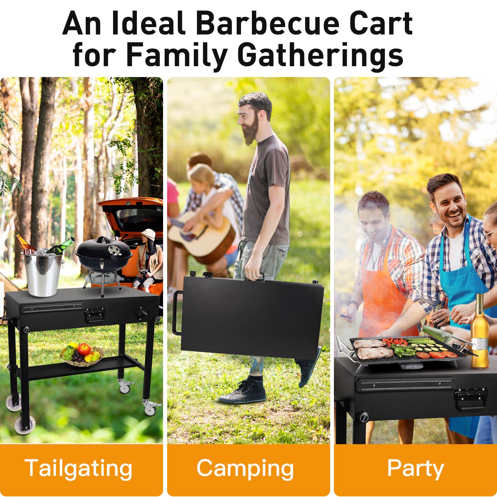 Outafurnia Outdoor Grill Table Stand, Folding Grill Carts, Portable Blackstone Griddle Stand with Shelf,Stable Outdoor Cooking Prep Table with Wheels for BBQ, Camping and Parties