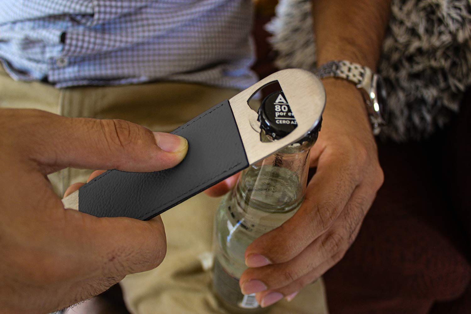 LaserGram Bottle Opener, Bass Drum, Personalized Engraving Included (Faux Leather, Black & Gold)
