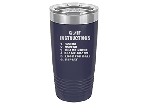 Rogue River Tactical Funny Golf Instructions 20 Oz. Travel Tumbler Mug Cup w/Lid Vacuum Insulated Hot or Cold Gift For Golfer Dad Grandpa Ball (Blue)