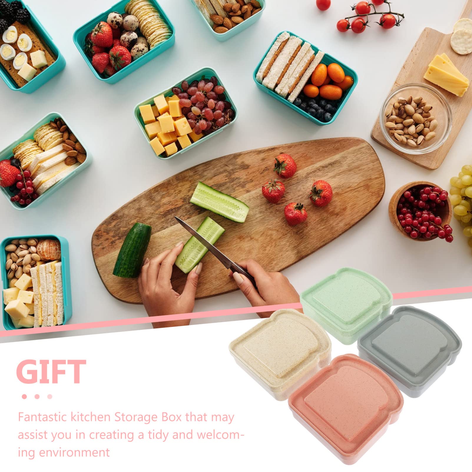 Kichvoe Sandwich Containers, Bread Storage Box Toast Shape Sandwich Box Food Storage Container Lunch Box, 5.1 * 4.8 * 1.5'',4Packs
