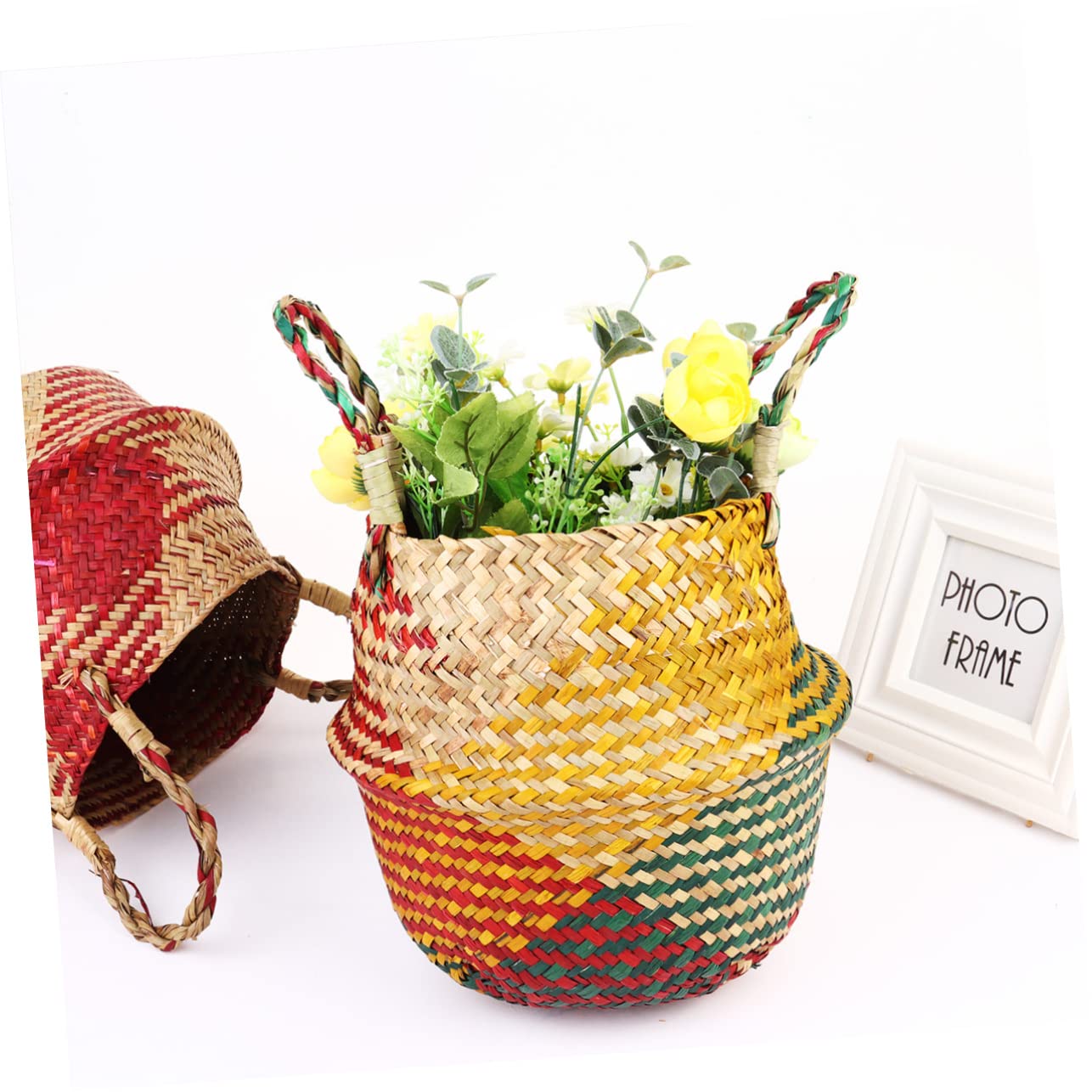STOBAZA 3pcs Plant Pots Indoor Seagrass Flower Bin Folding Laundry Basket Pot for Plants Indoor Seagrass Succulent Vase Kid Beach Bag To Weave Coconut Shell Bamboo