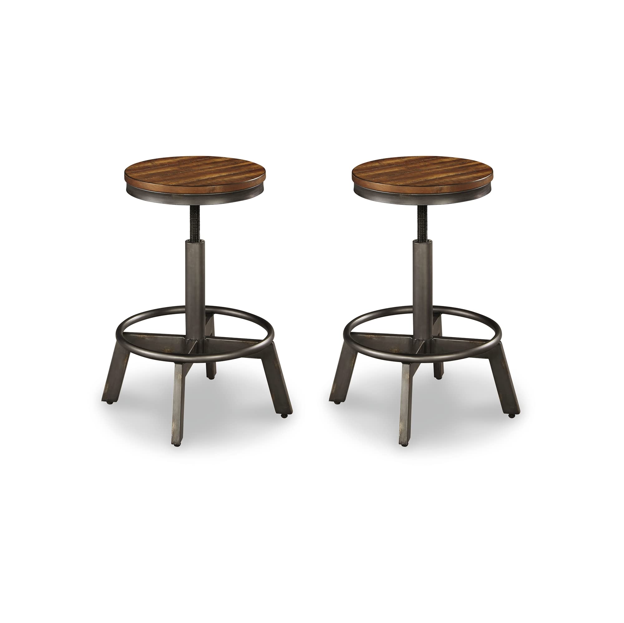 Signature Design by Ashley Torjin Industrial 24" Adjustable Height Barstool, 2 Count, Brown