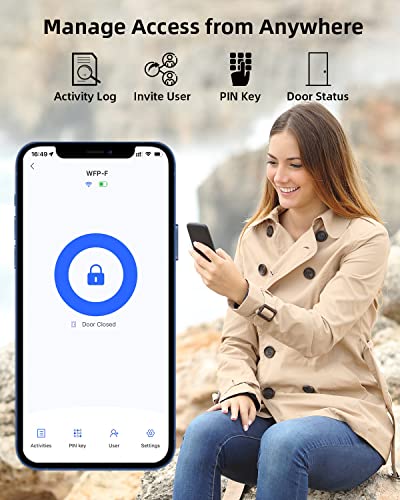 Revolo Fingerprint Smart Lock, 5-in-1 WiFi Door Lock WFP-F, Keyless Entry for Front Door with Remote App Control, 0.3S Unlock, Alexa Google Enable, Built-in Wi-Fi, ANSI Grade 2, IP65 - Black