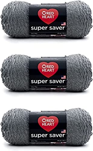 Red Heart Super Saver Yarn, 3 Pack, Gray Heather 3 Count & Super Saver Yarn, 3 Pack, Black 3 Count