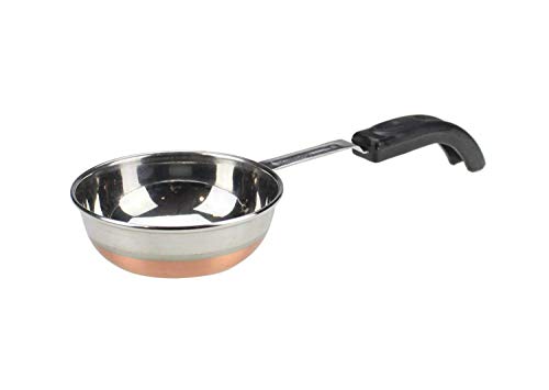 Khandekar Stainless Steel Spice Heating Tadka Frying Pan with Copper Bottom and Red Handle - 11 inch (28 cm)