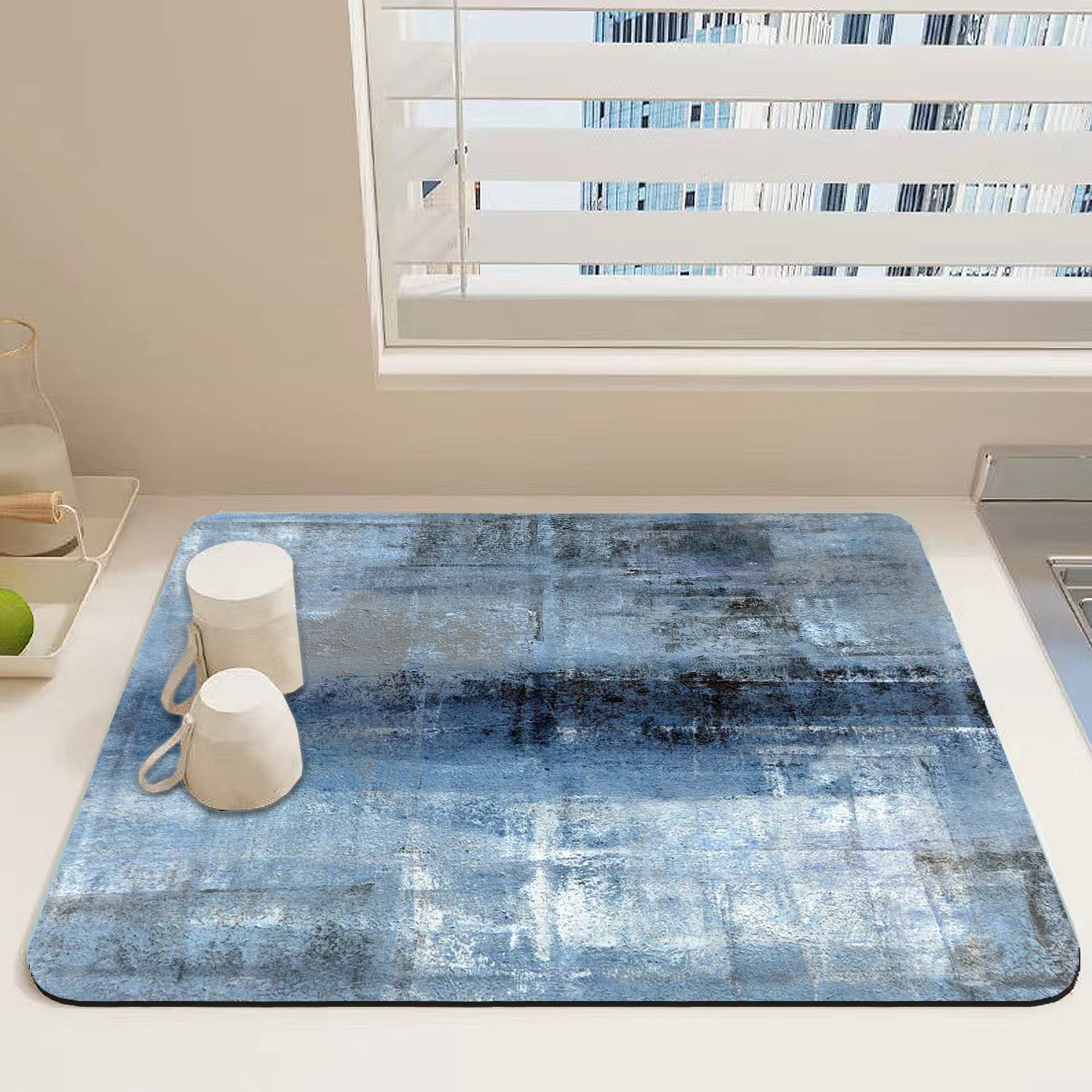 LHAIFA Coffee Mat Teal Wood Texture Abstract Art Coffee Bar Accessories 24 x 16 Inch Hide Stain Non-Slip Rubber Backed Absorbent Dish Drying Mat for Kitchen Counter Bar Mat Espresso Accessories