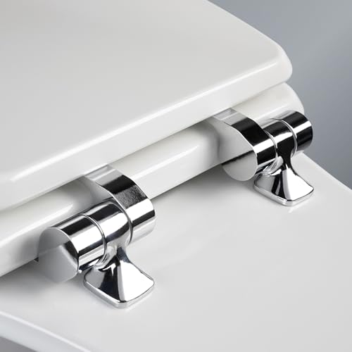 MAYFAIR 826CHSL 000 Benton Toilet Seat with Chrome Hinges will Slow Close and Never Come Loose, ROUND, Durable Enameled Wood, White