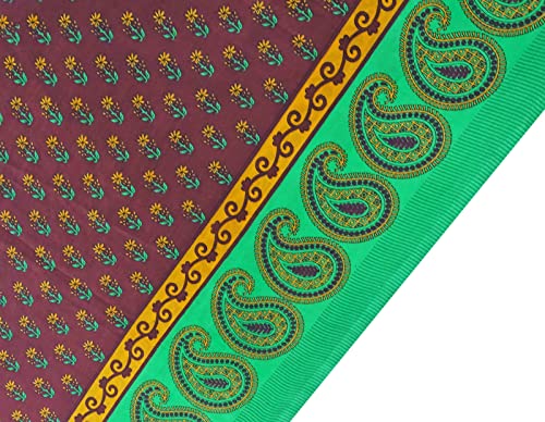Peegli Indian Crepe Silk Brown Saree Women's Vintage Floral Sari 5 Yards DIY Fabric