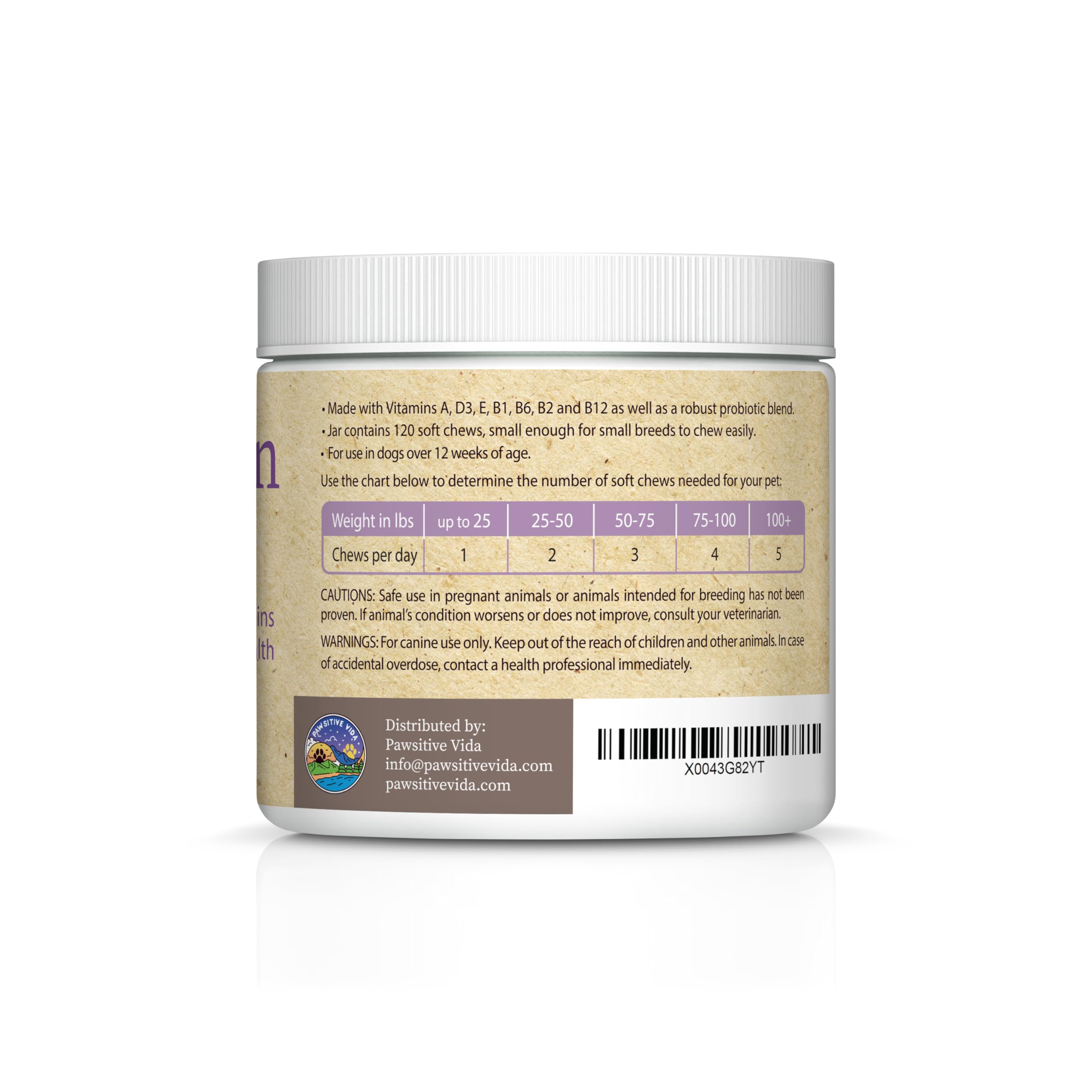 Pawsitive Vida All in 1 Multivitamin Chewable for Dogs with Glucosamine - Dog Vitamins and Supplements - Pet Joint Support Health - Immunity, Mobility, Digestion - 120 Count