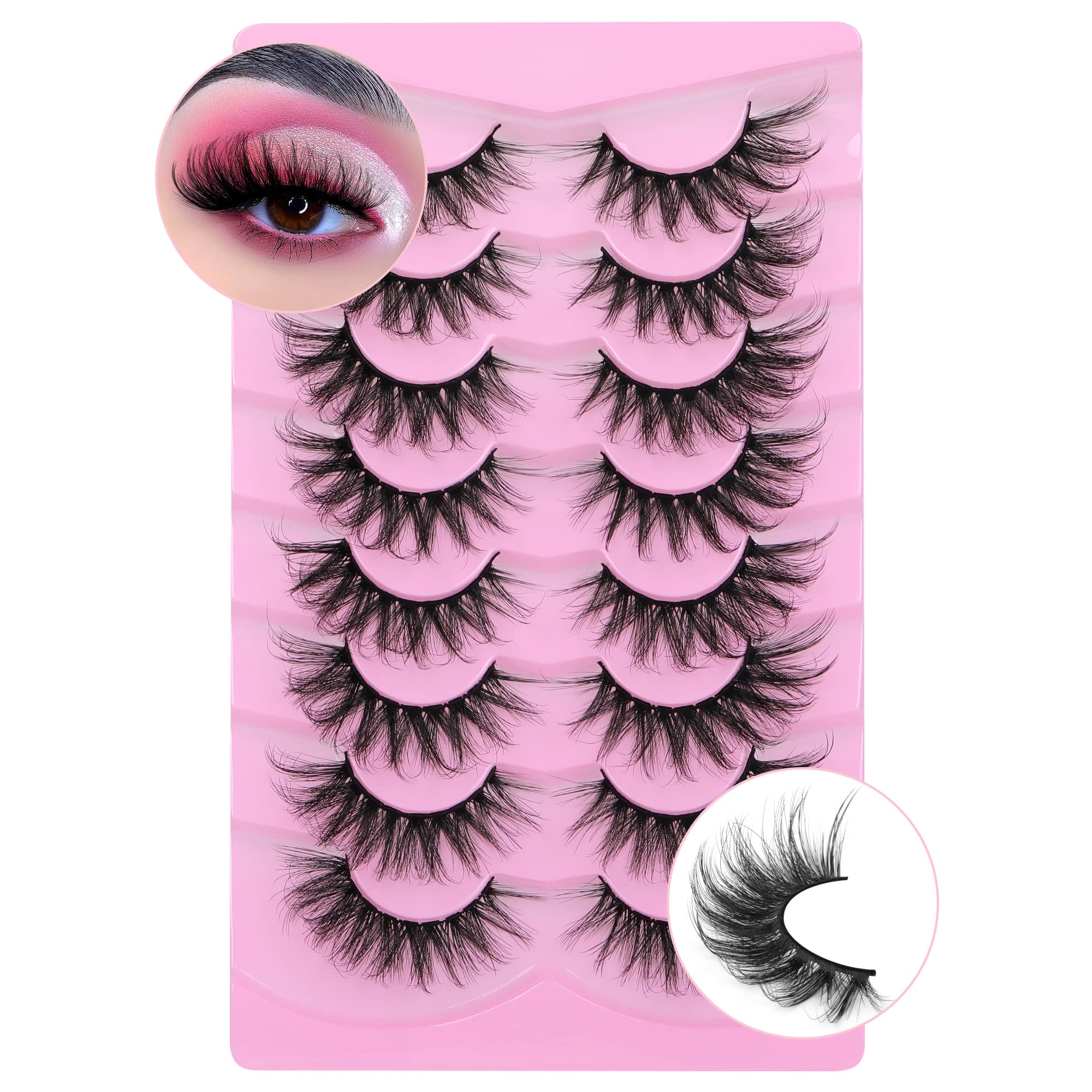 Mink Lashes Fluffy Wispy False Eyelashes Dramatic Look Pleell 20mm Long Full Volume Fake Lashes 8 Pairs Pack