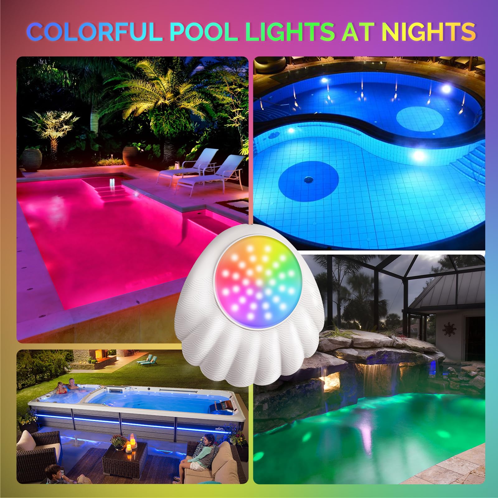 LOFTEK Pool Lights with APP Control, 10W RGB Underwater Submersible LED Lights with IP68 Waterproof, 16 Million Colors, Music Sync, 12V Smart Pool Lights for Inground Above Ground Pool, Hot tub
