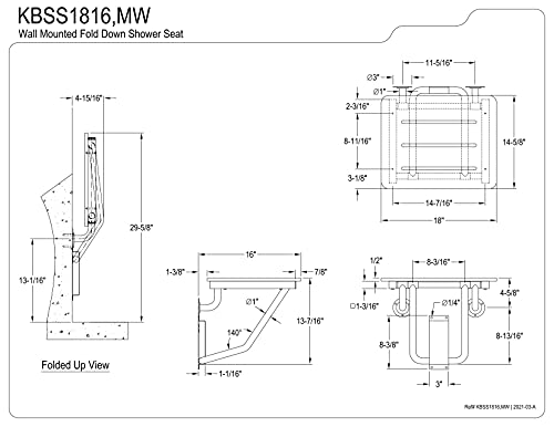 Kingston Brass KBSS1816 Adascape-Shower-Seat, Brushed Stainless Steel