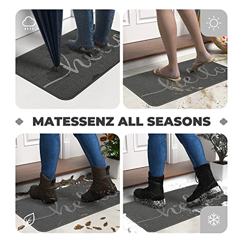 MatEssenz Front Door Mat, Durable Hello Door Mat Outdoor, Resist Dirt Welcome Mat for Shoes Scraper, Low Profile Indoor Door Mats, Doormat for Entrance, Garage, High Traffic Area(17X30, Grey)