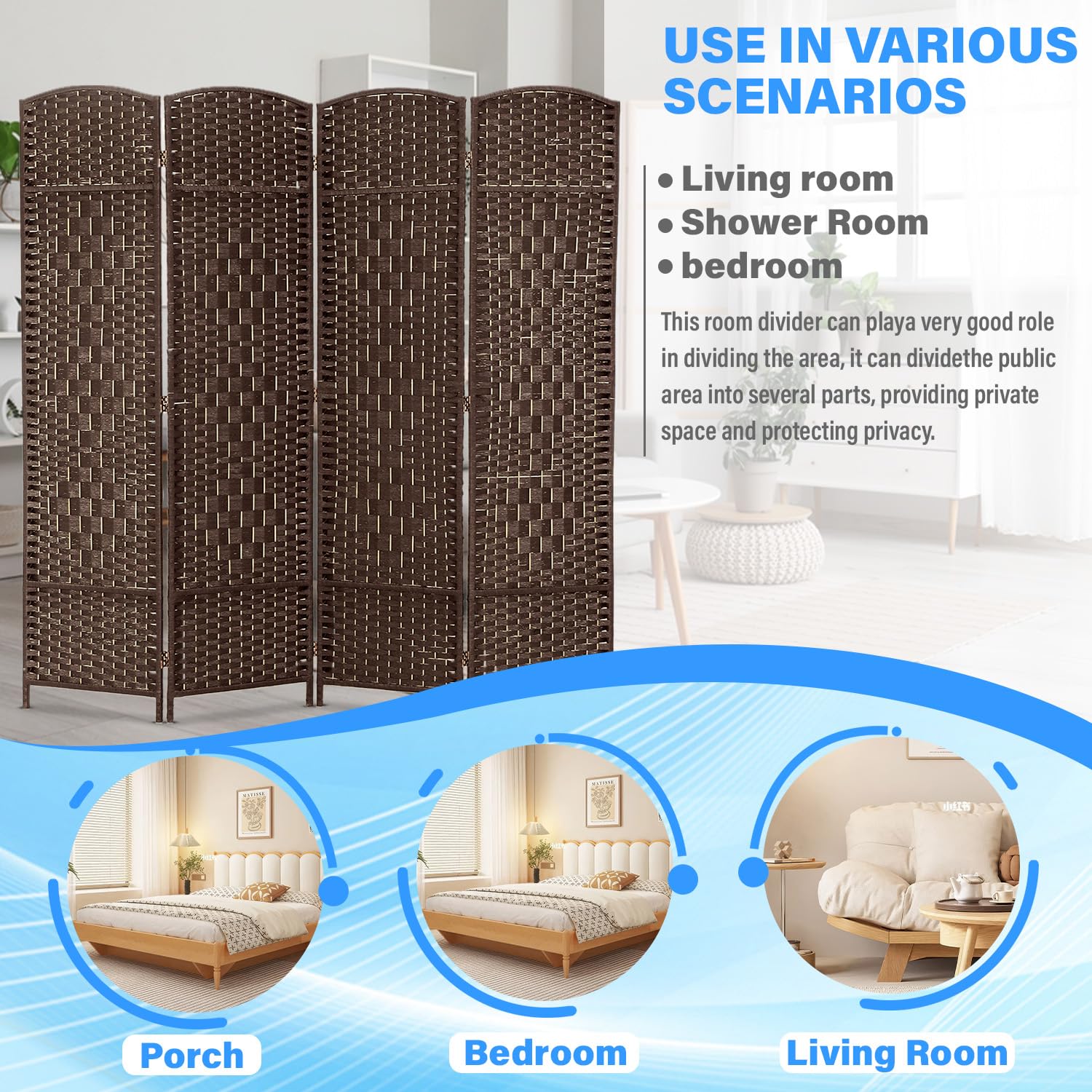 Room Divider Privacy Screen 70.6" Wall Divider Folding Privacy Screens Room Divider Wall Portable Partition Room Divider Separator,4 Panel