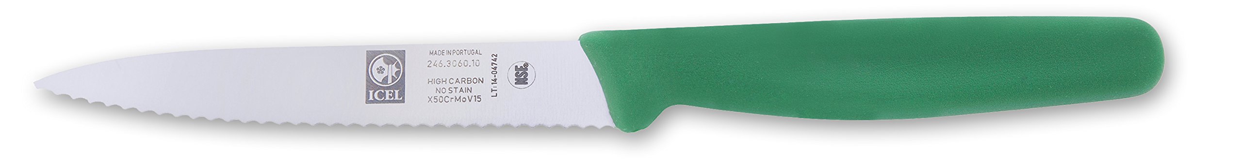 Icel Portugal Paring Knife 4-inch Serrated with Point Green Handle