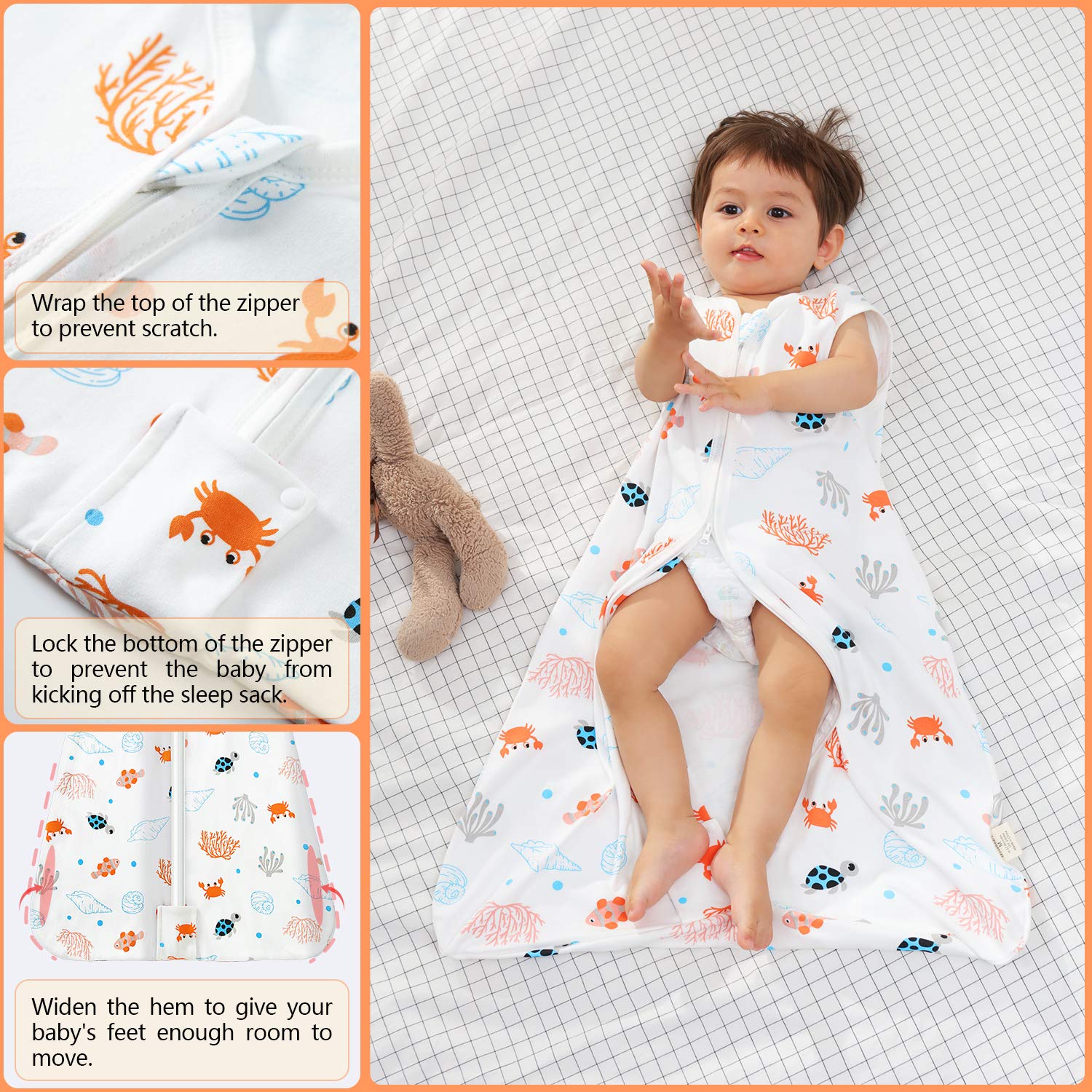 Mosebears Sleep Sack Baby Wearable Blanket with 2-Way Zipper,0.5 TOG Cotton Sleep Sack Unisex (2 Pack, XL(18-24 Months))