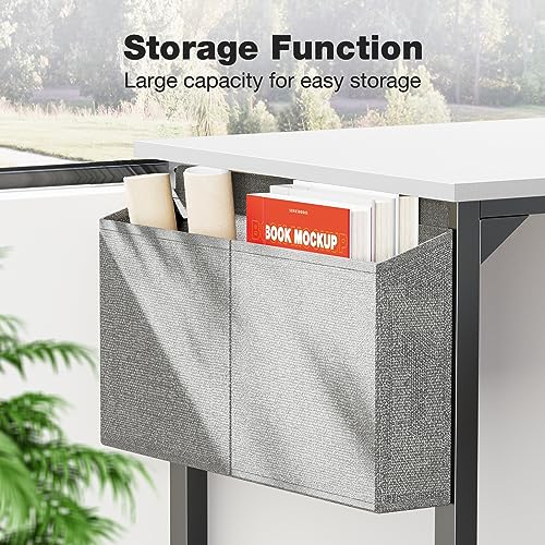OLIXIS Small Computer Desk Home Office Modern Simple Style Table with Storage Bag & Headphone Hooks for Children Student Work Study Writing, 32 Inches, White