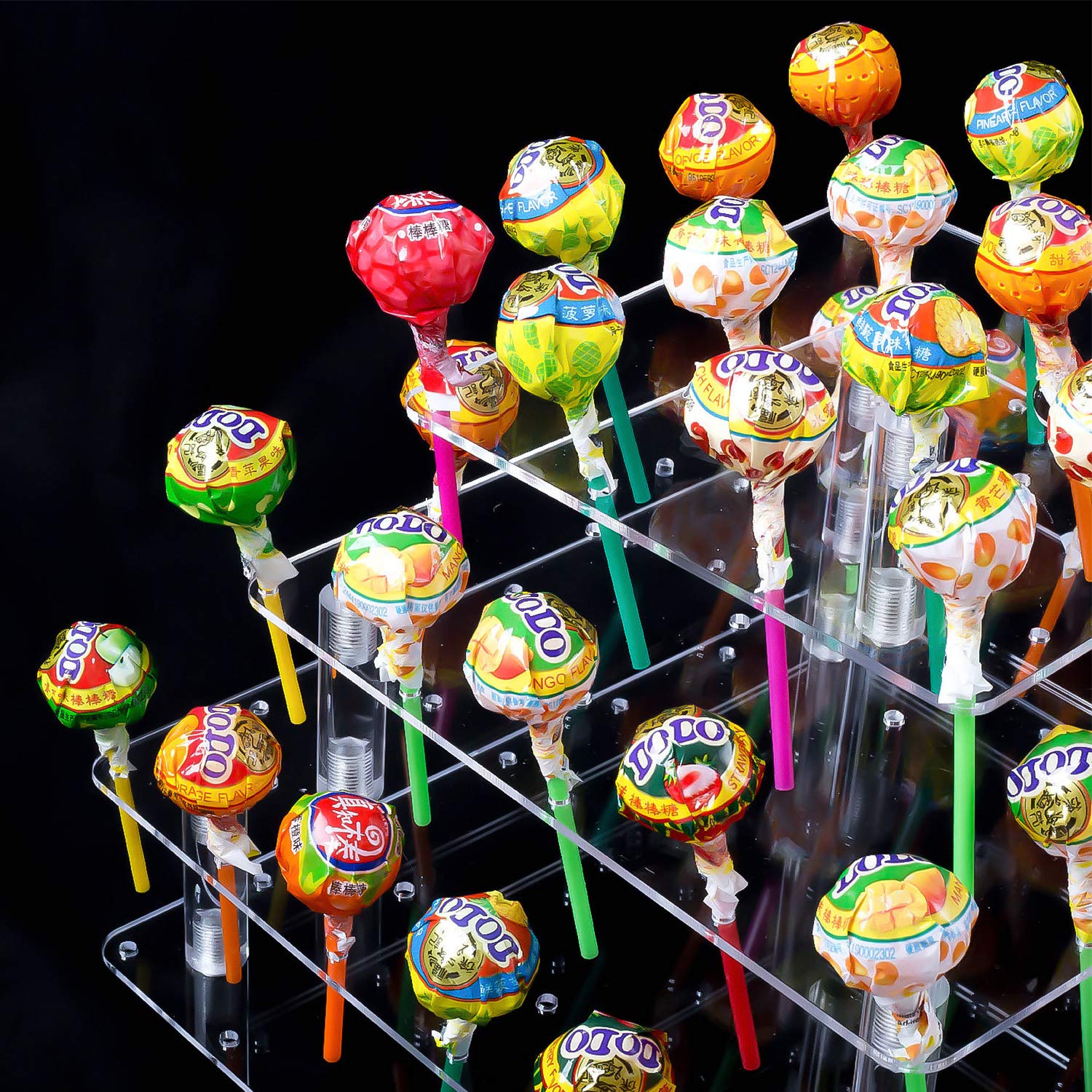 KINJOEK 56 Holes 3 Tier Acrylic Cake Pop Stand, Square Clear Cake Pop Holder, Lollipop Candy Stick Display for Party Birthday Weddings Christmas Anniversaries Gift Decorative